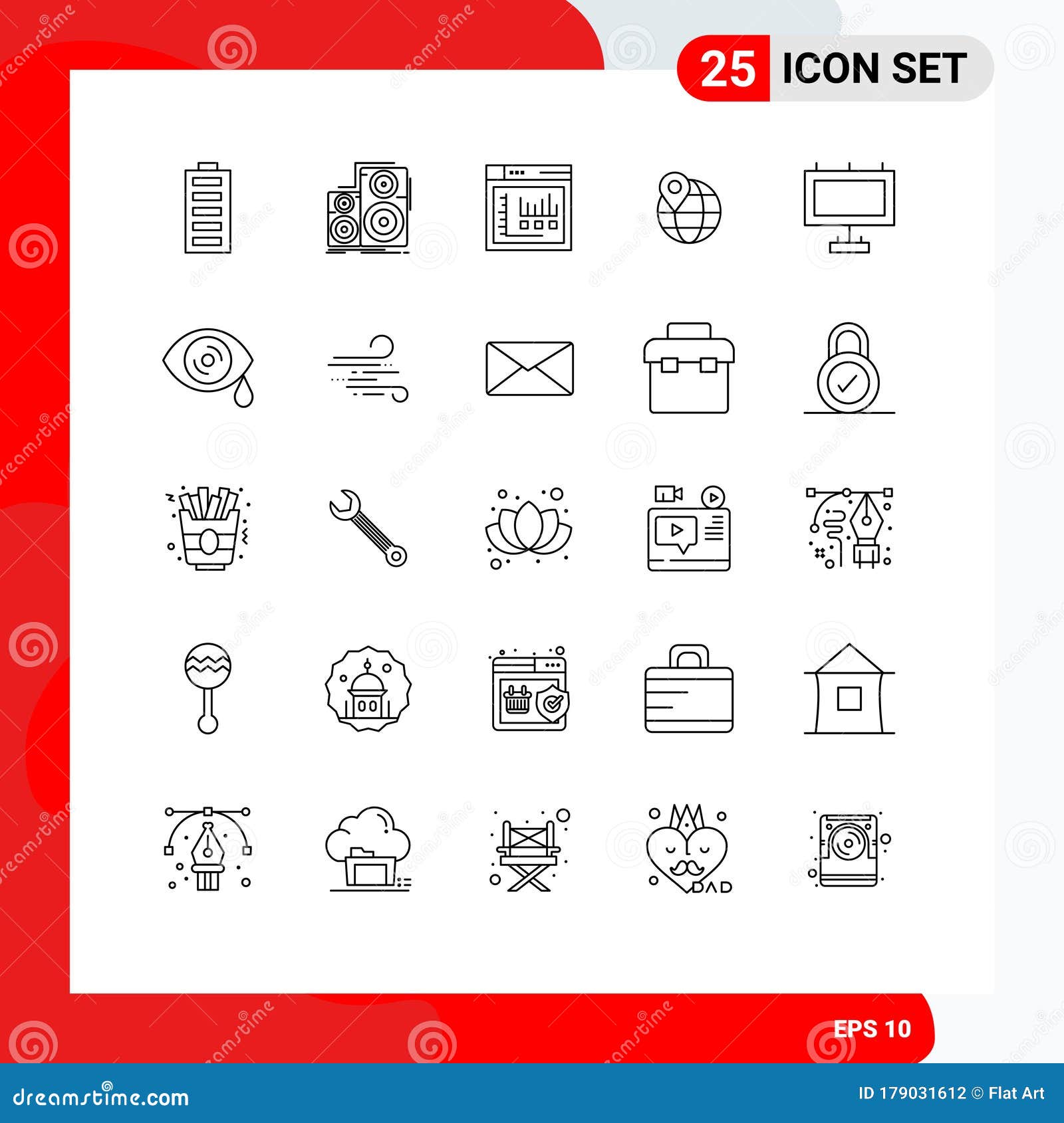 Universal Icon Symbols Group of 25 Modern Lines of Internet, Map ...