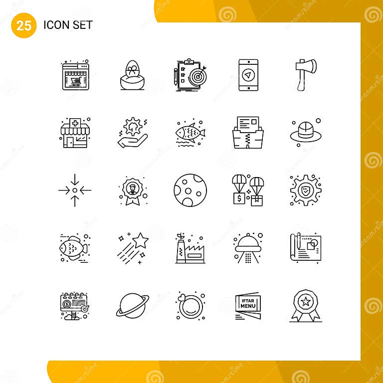 Universal Icon Symbols Group of 25 Modern Lines of Poniter, Message ...