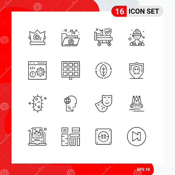 Universal Icon Symbols Group of 16 Modern Outlines of Development ...