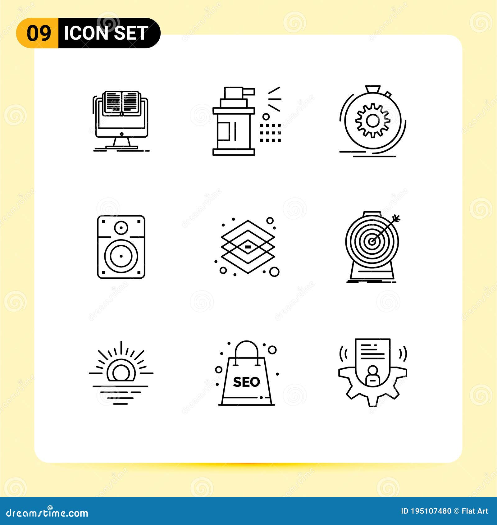 Group of 9 Outlines Signs and Symbols for Education, Loud, Tools ...