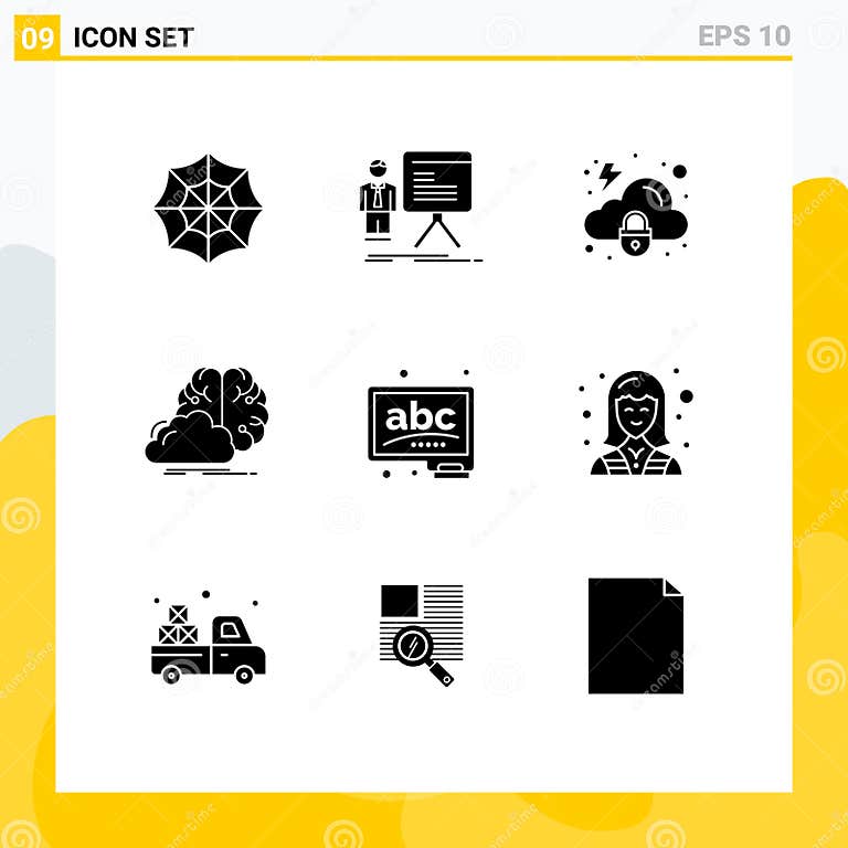 Universal Icon Symbols Group of 9 Modern Solid Glyphs of Abc ...