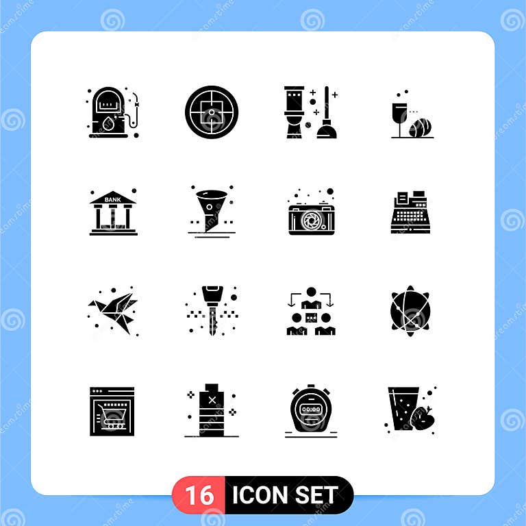 Universal Icon Symbols Group of 16 Modern Solid Glyphs of Bank, Easter ...