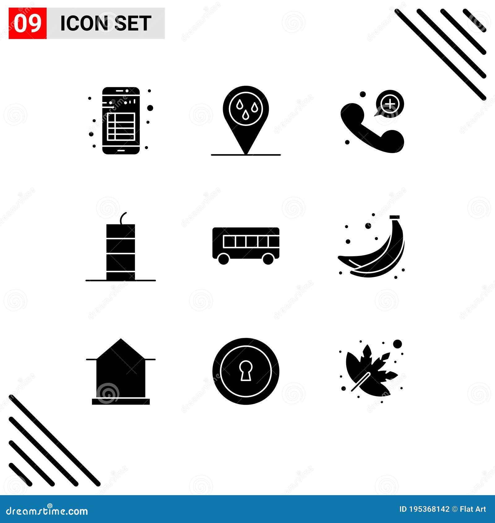 Universal Icon Symbols Group of 9 Modern Solid Glyphs of Bus, Military ...