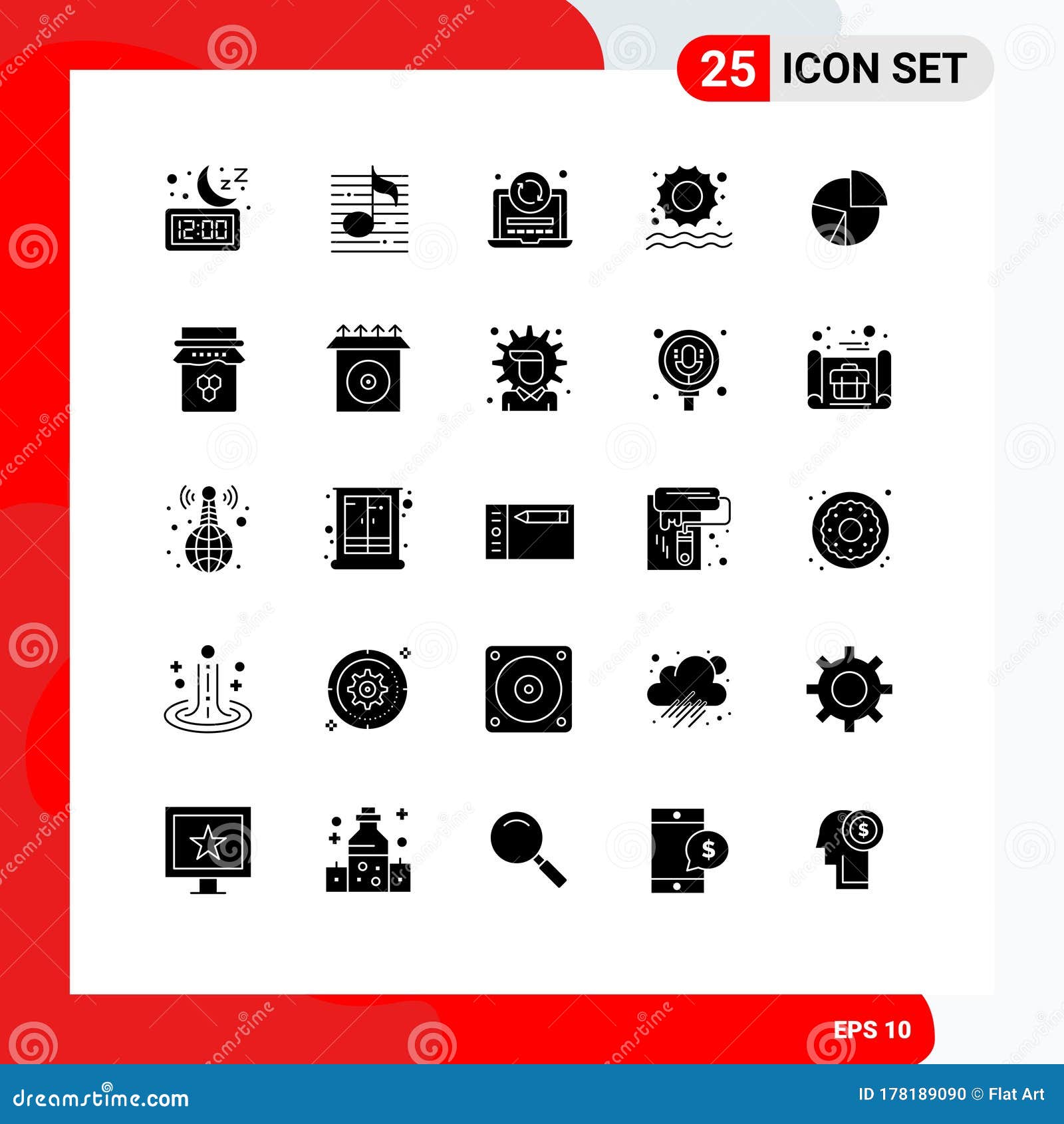 Universal Icon Symbols Group of 25 Modern Solid Glyphs of Chart, Sun ...