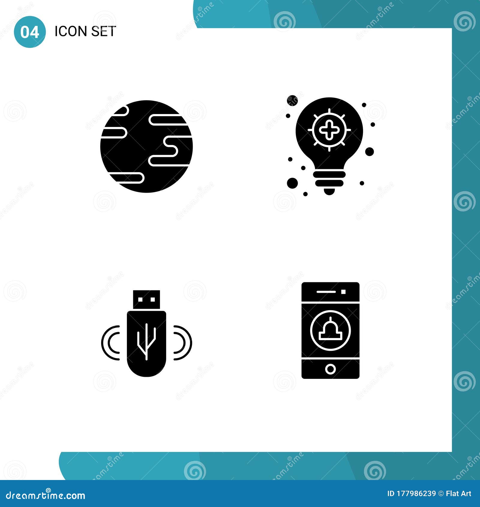 Universal Icon Symbols Group of 4 Modern Solid Glyphs of Earth, Storage ...