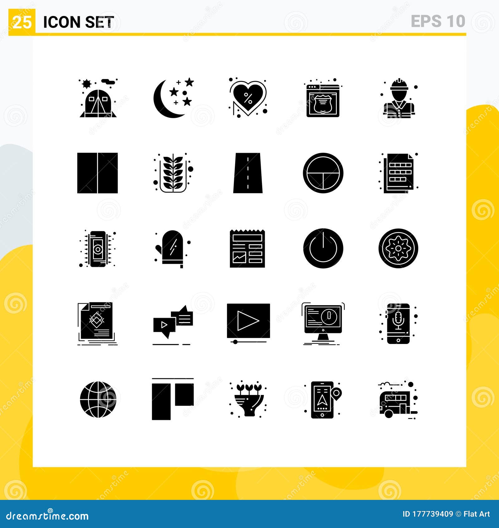 Universal Icon Symbols Group of 25 Modern Solid Glyphs of Firefighter, Fighter, Heart, Web ...