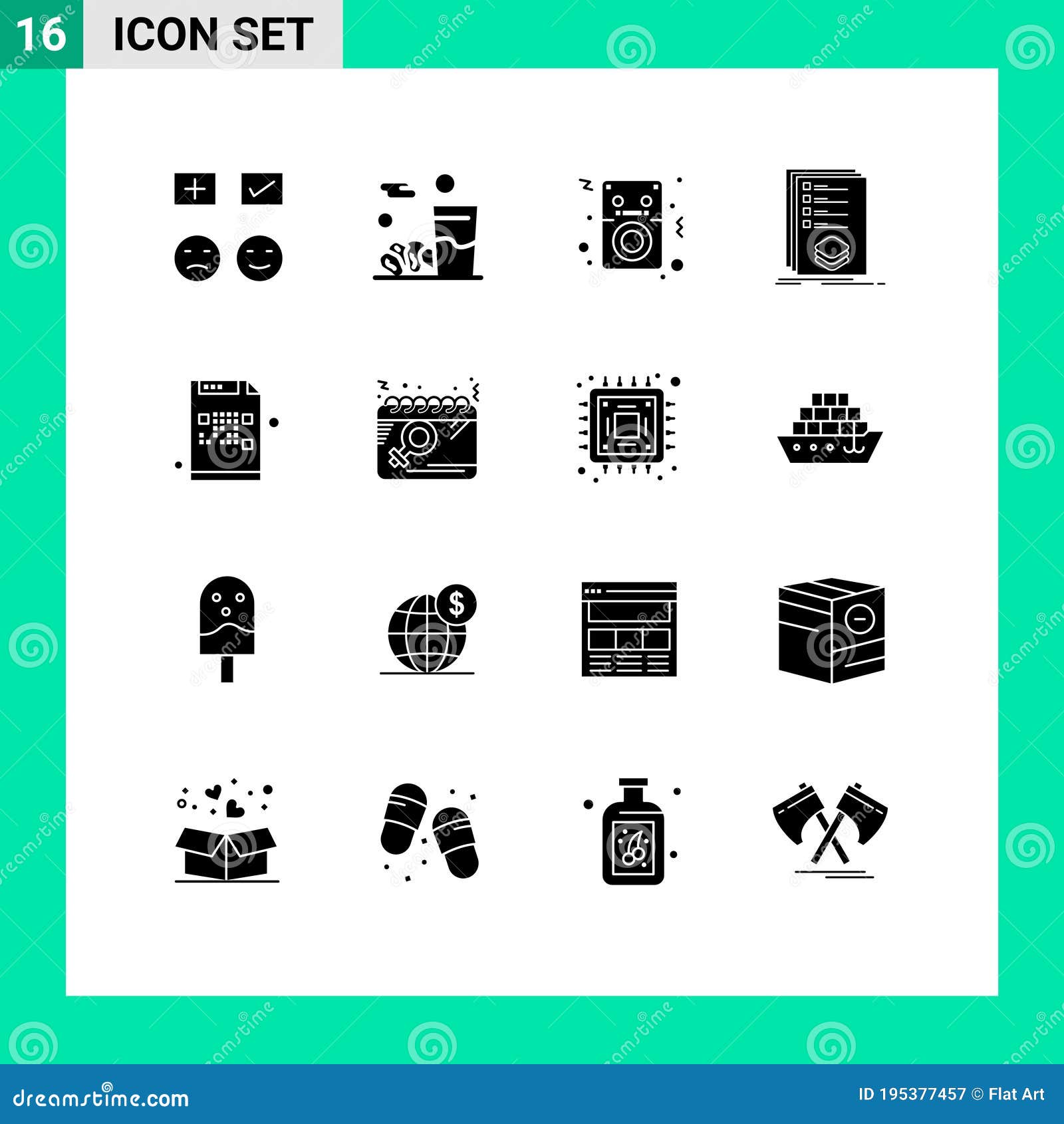 Universal Icon Symbols Group of 16 Modern Solid Glyphs of Mark, List ...