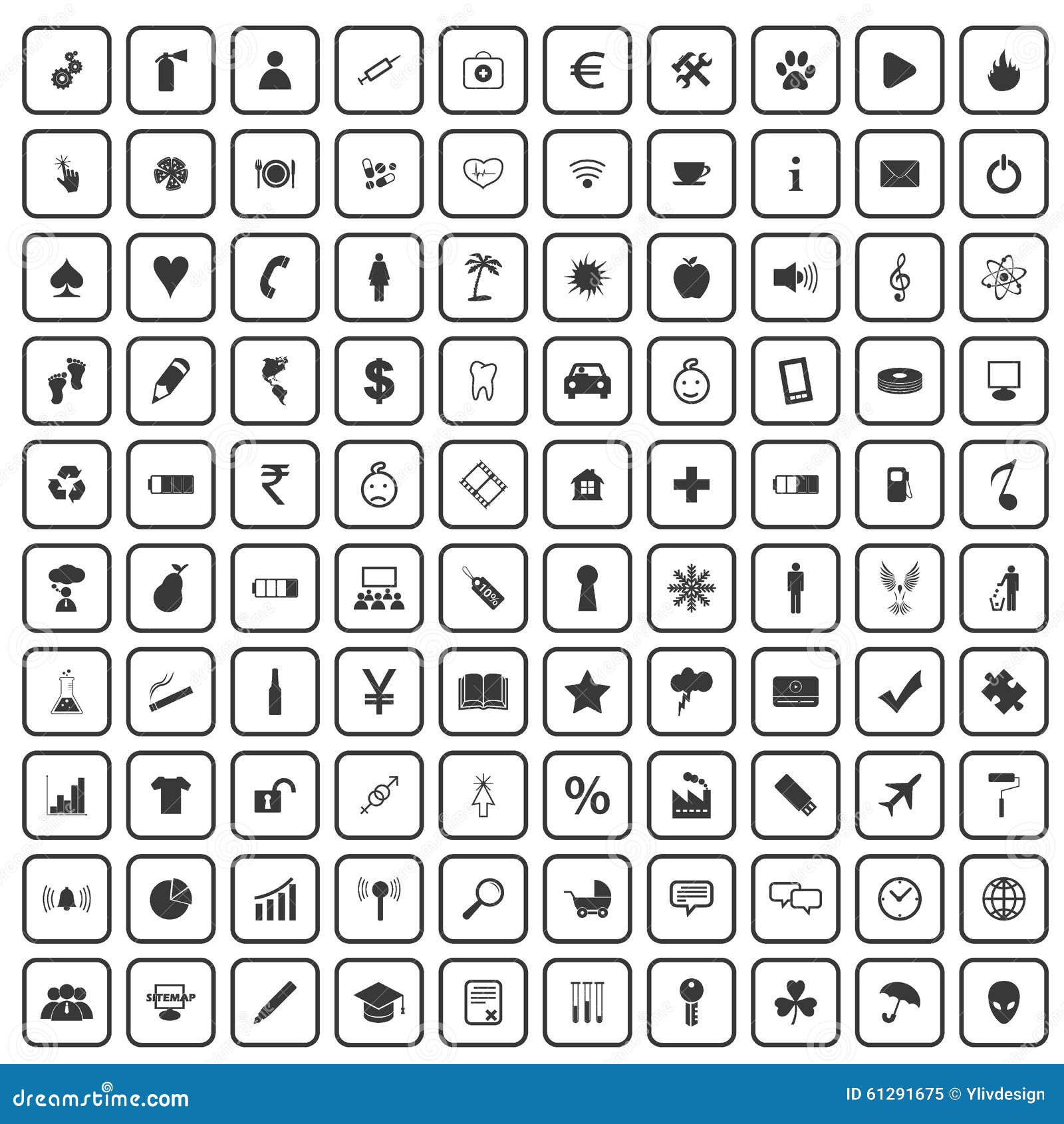 100 Universal icons set stock vector. Illustration of graphic - 61291675