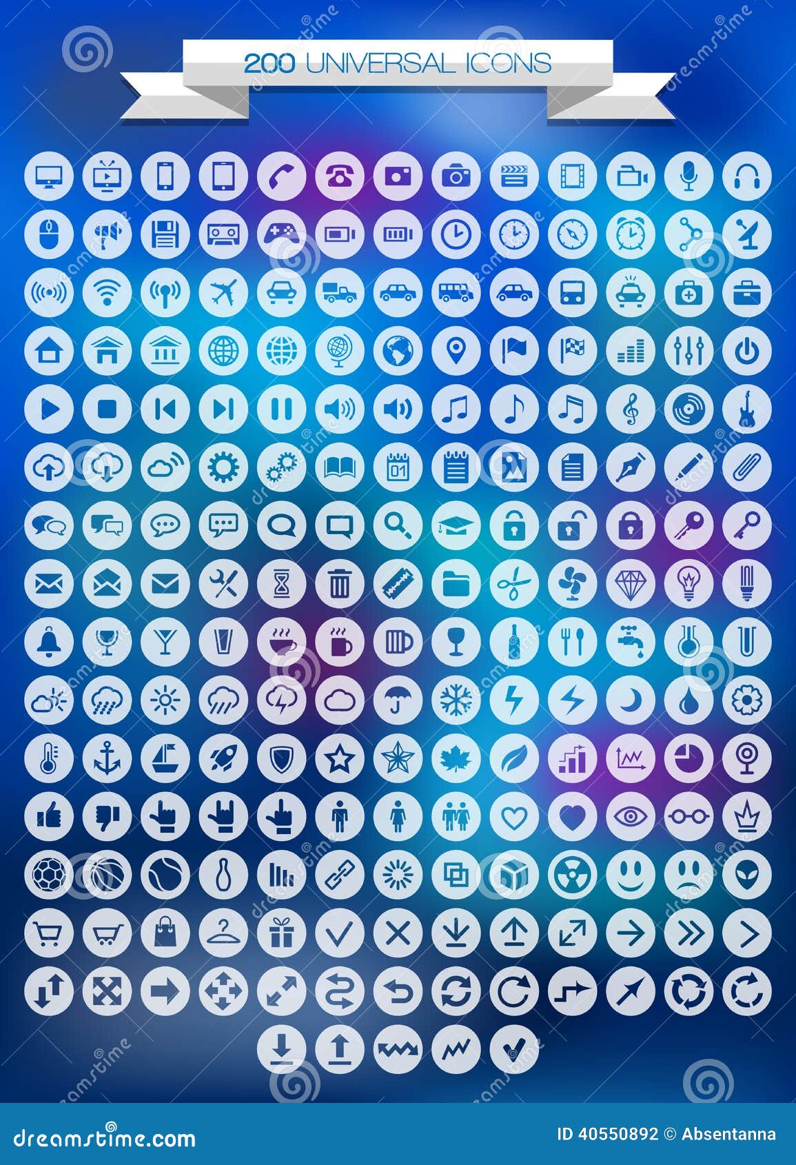 200 universal icons set stock vector. Illustration of flat - 40550892