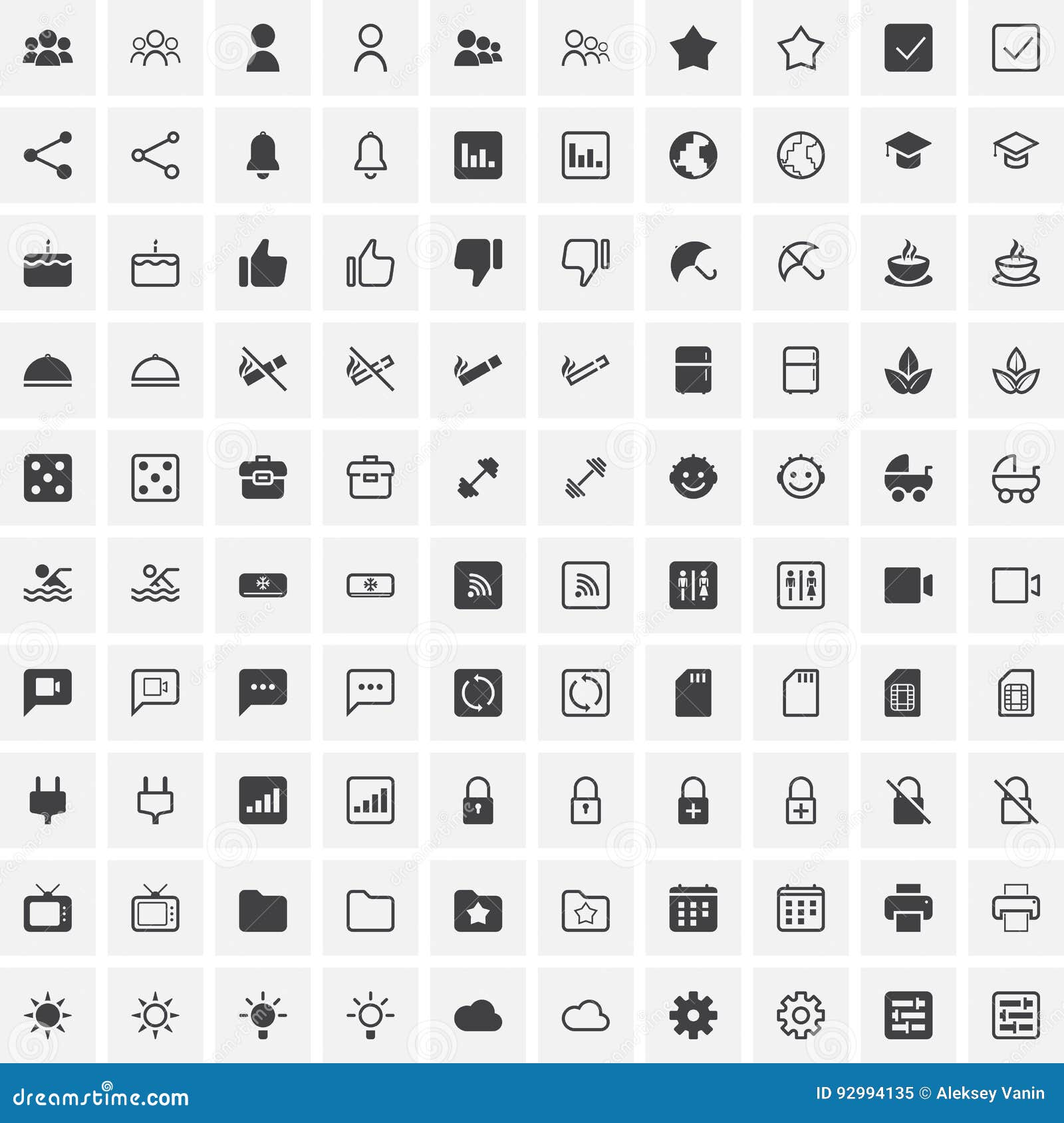 100 Universal Icons for Web and Mobile Stock Vector - Illustration of ...