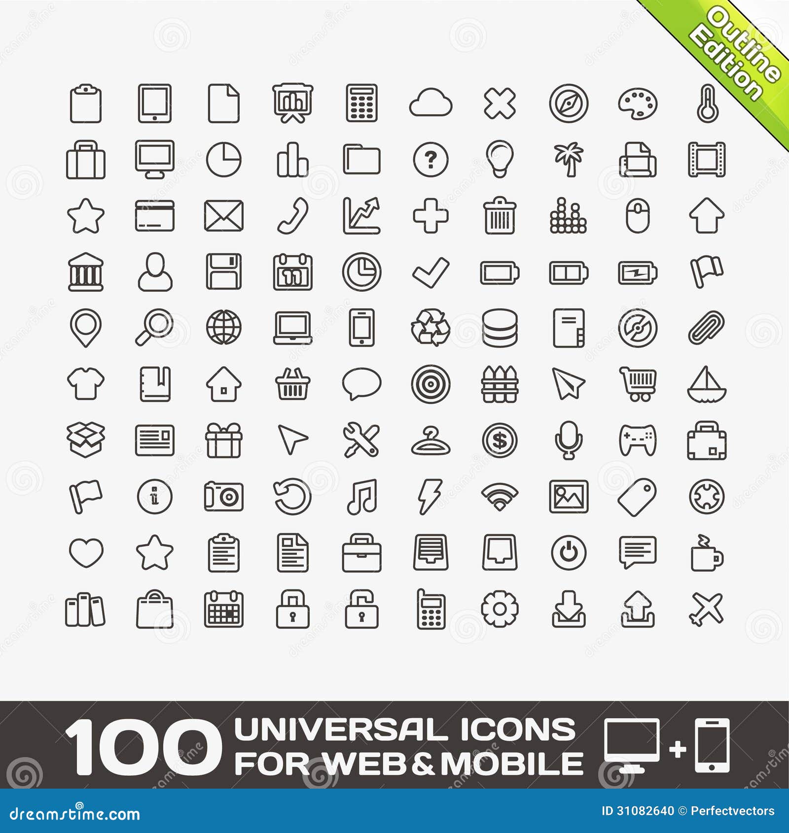 100 Universal Icons for Web and Mobile Stock Vector - Illustration of ...