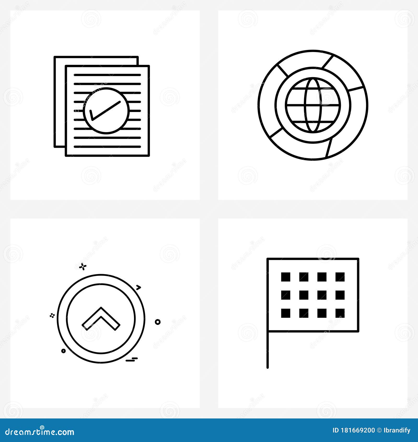 4 Universal Line Icon Pixel Perfect Symbols of Document; Direction ...
