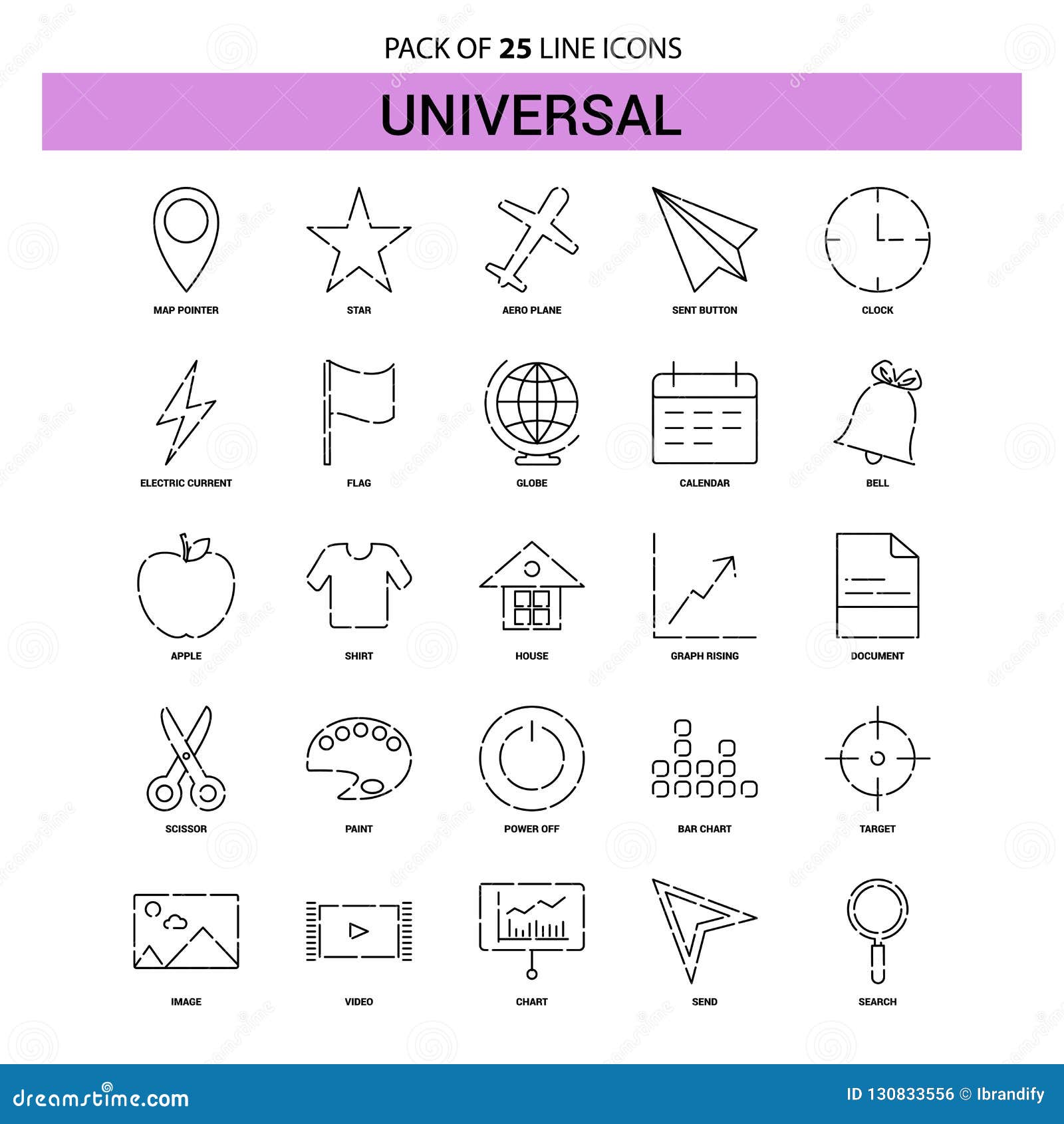 Universal Line Icon Set - 25 Dashed Outline Style Stock Vector ...