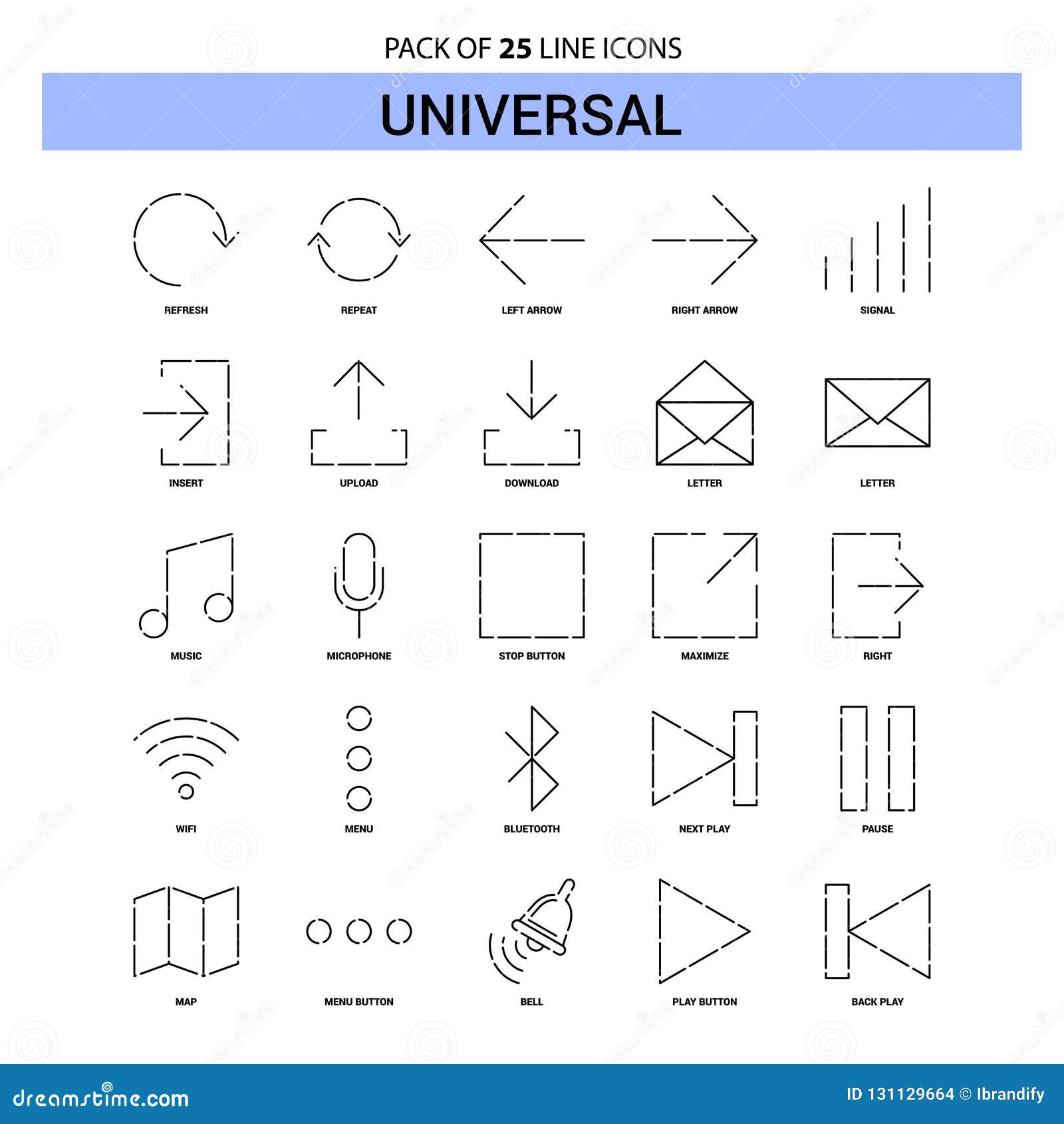Universal Line Icon Set - 25 Dashed Outline Style Stock Vector ...