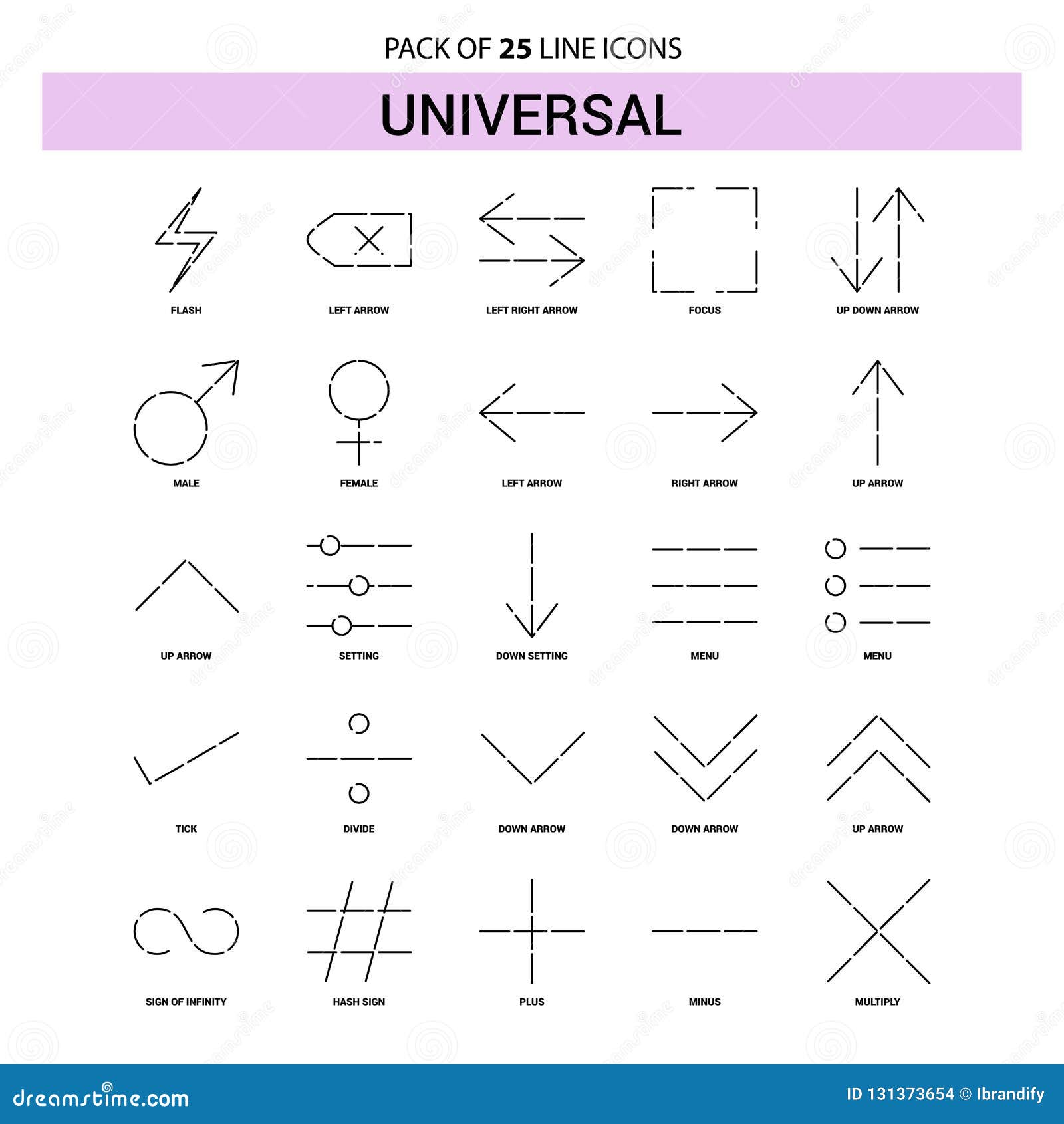 Universal Line Icon Set - 25 Dashed Outline Style Stock Vector ...