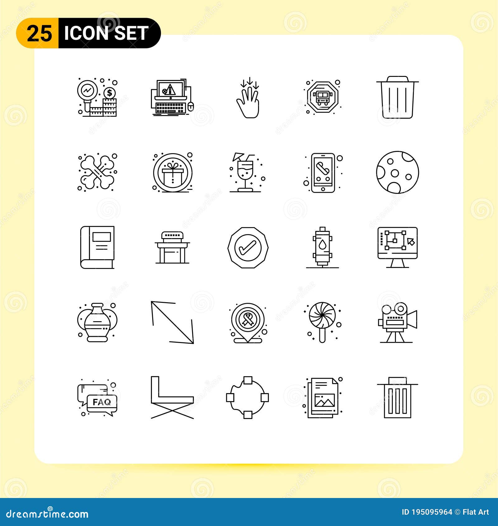 25 Universal Line Signs Symbols of Trash, Delete, System, Public ...