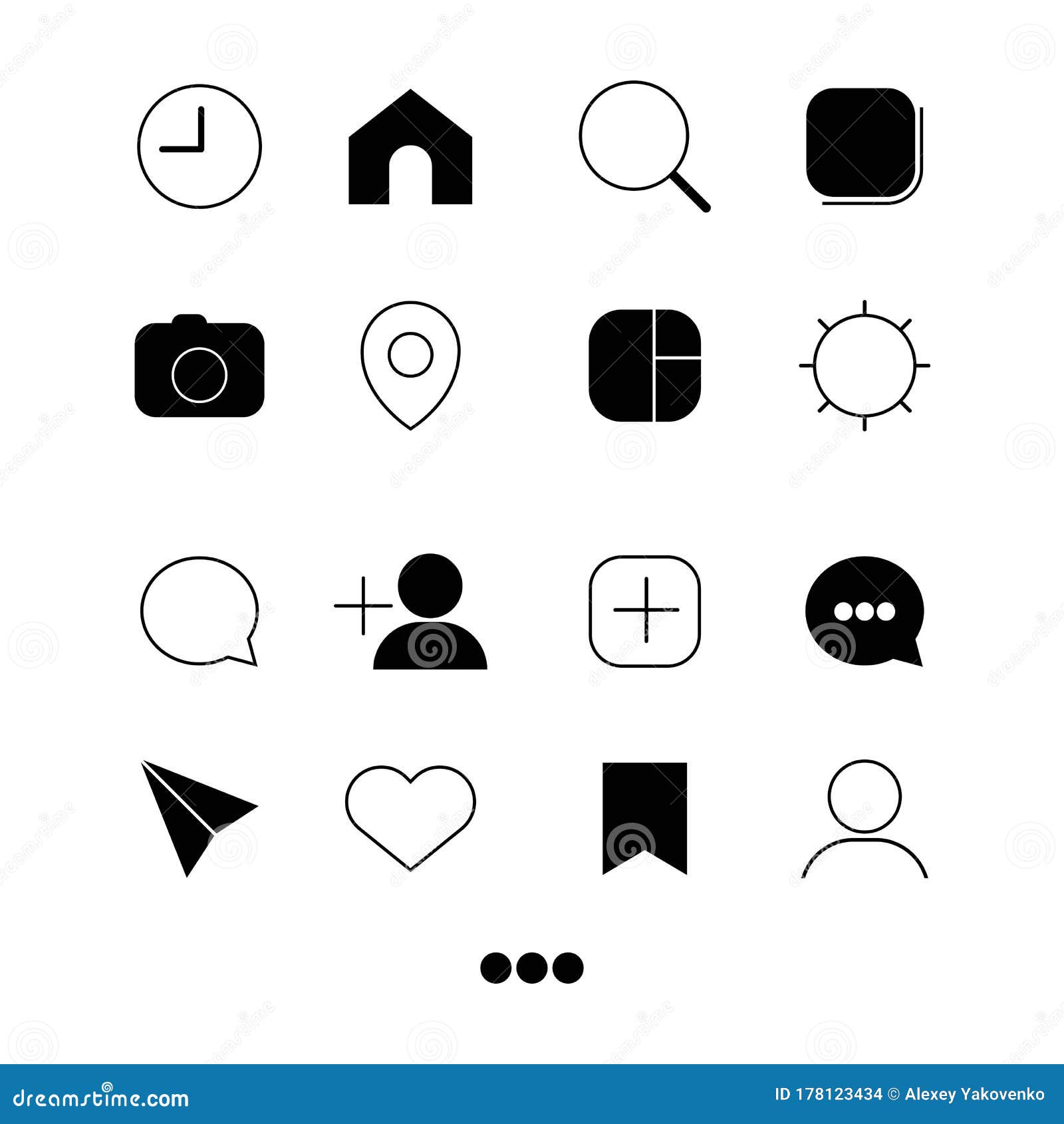 Universal Network Elements. Black and White Symbols or Internet Button ...