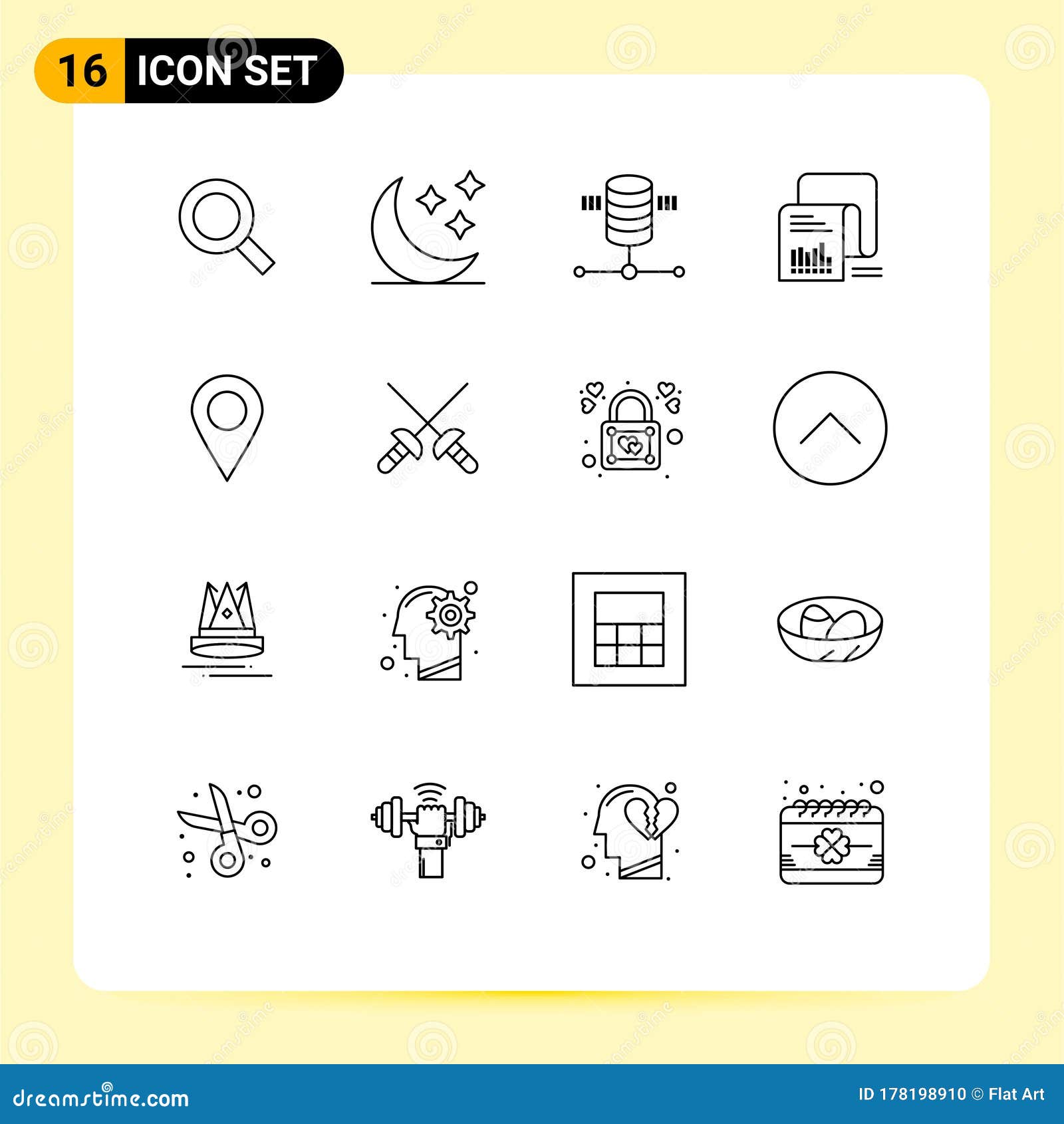 Pictogram Set of 16 Simple Outlines of Location, List, Computing ...