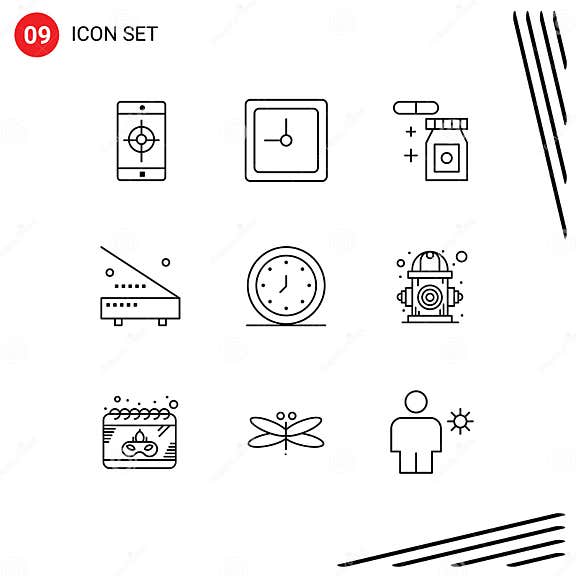9 Universal Outlines Set For Web And Mobile Applications Clock Alarm