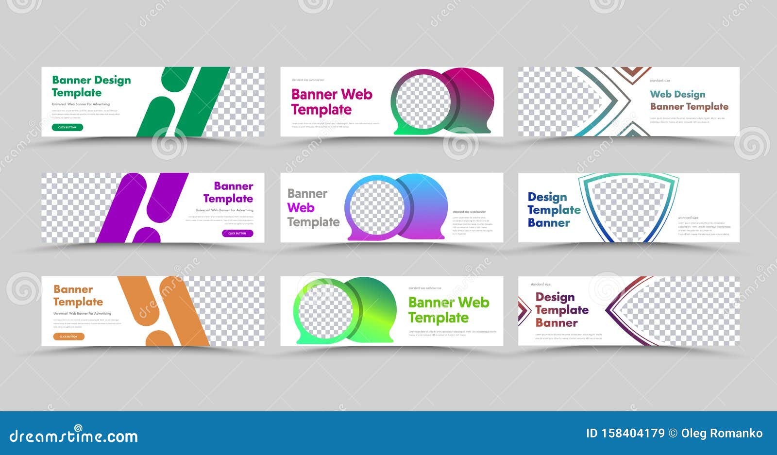 Universal Set of Horizontal White Web Banners with Place for Photo and ...