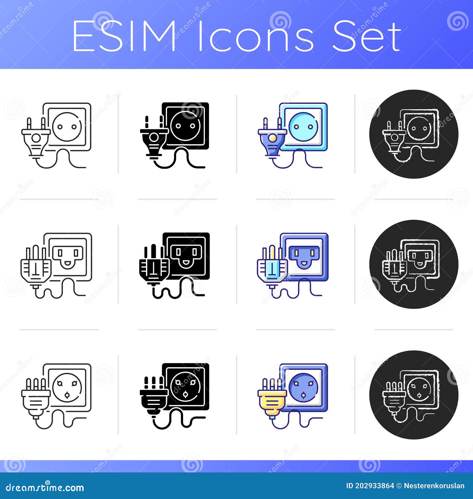 Universal Socket Plugs Icons Set Stock Vector - Illustration of power ...