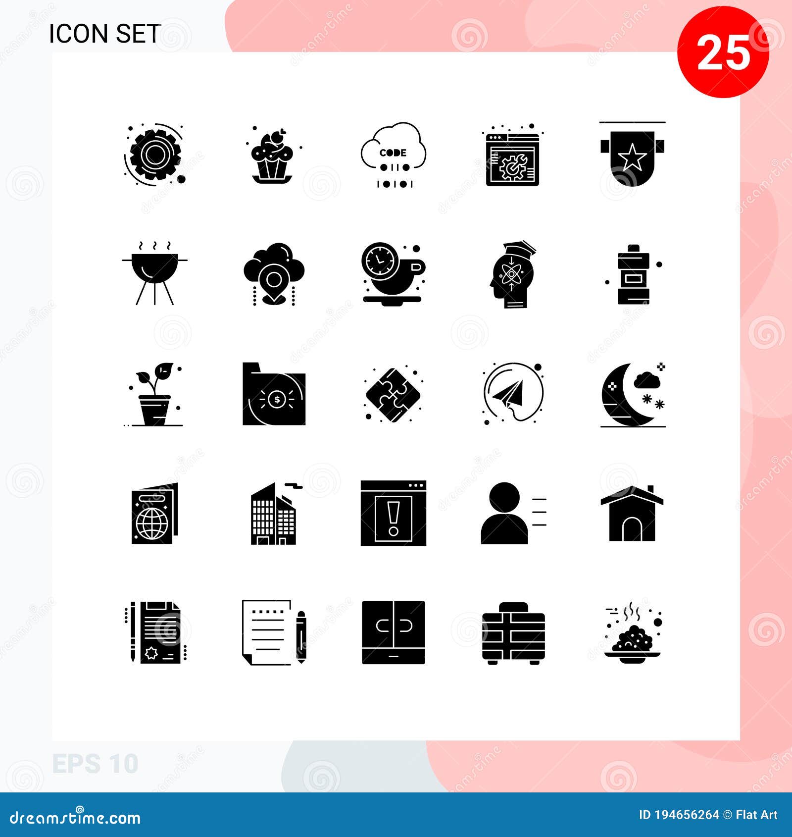 25 Universal Solid Glyph Signs Symbols of Badges, Webpage, Coding, Web ...