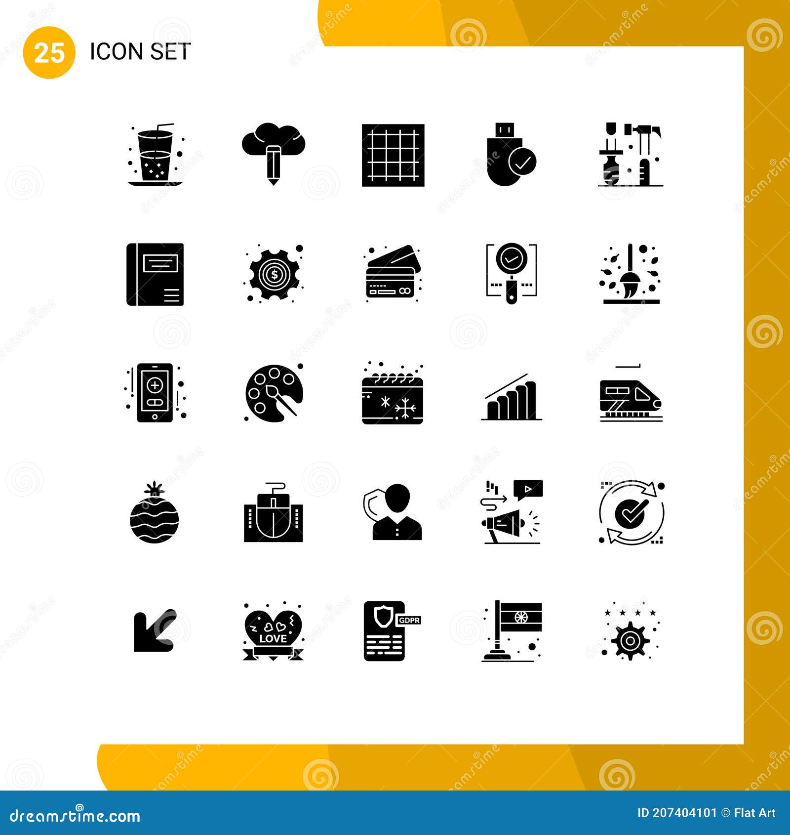 25 Universal Solid Glyph Signs Symbols of Construction, Hardware, Graph ...