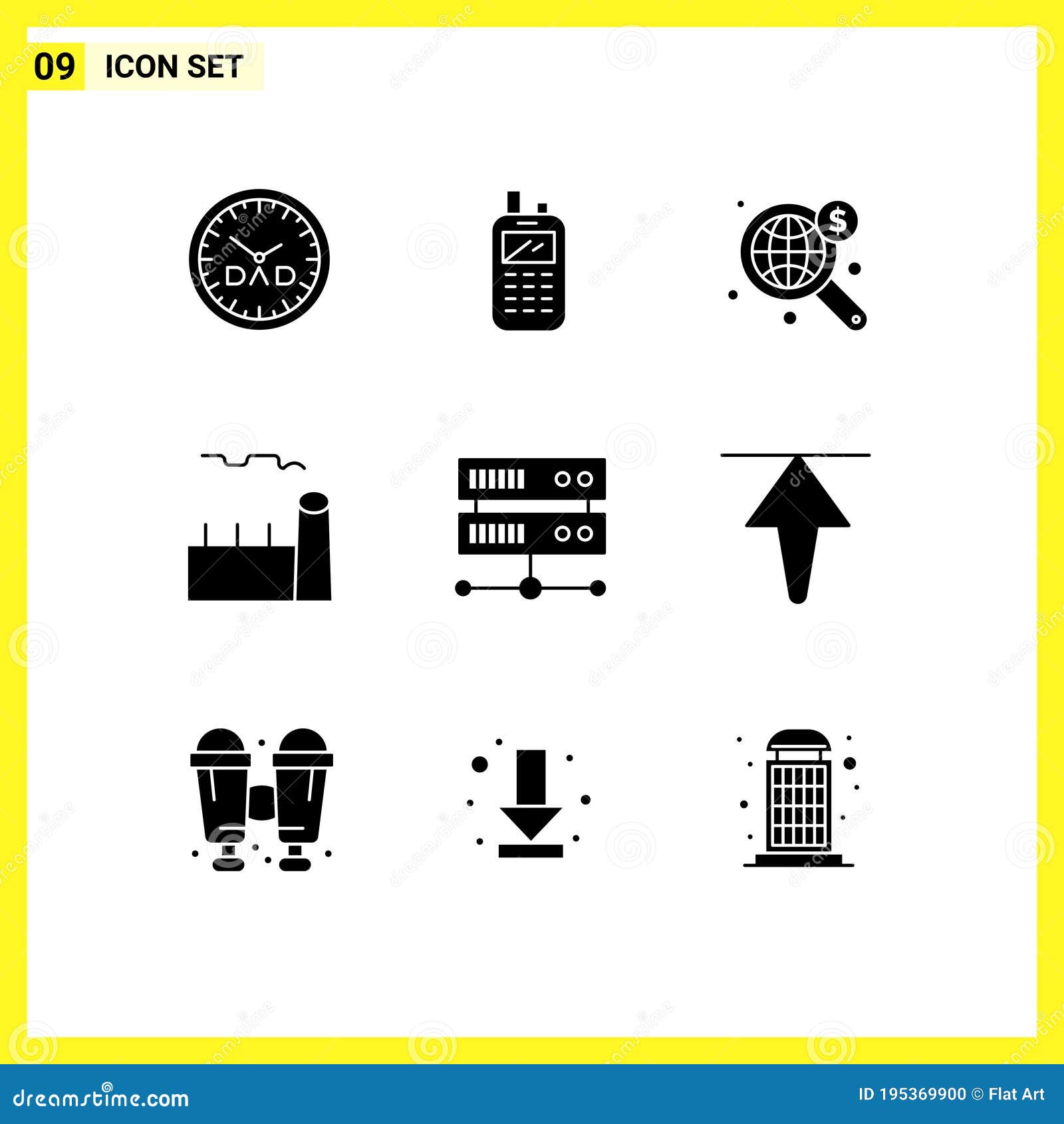 9 Universal Solid Glyph Signs Symbols of Data Center, Industrial Plant ...