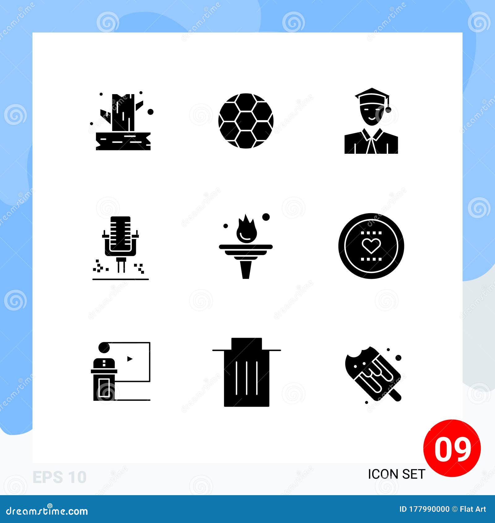 9 Universal Solid Glyph Signs Symbols of Education, Recording, Student ...