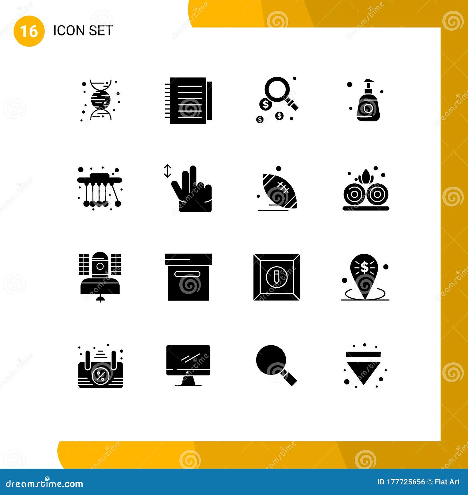 16 Universal Solid Glyph Signs Symbols of Gesture, Physics, Search ...