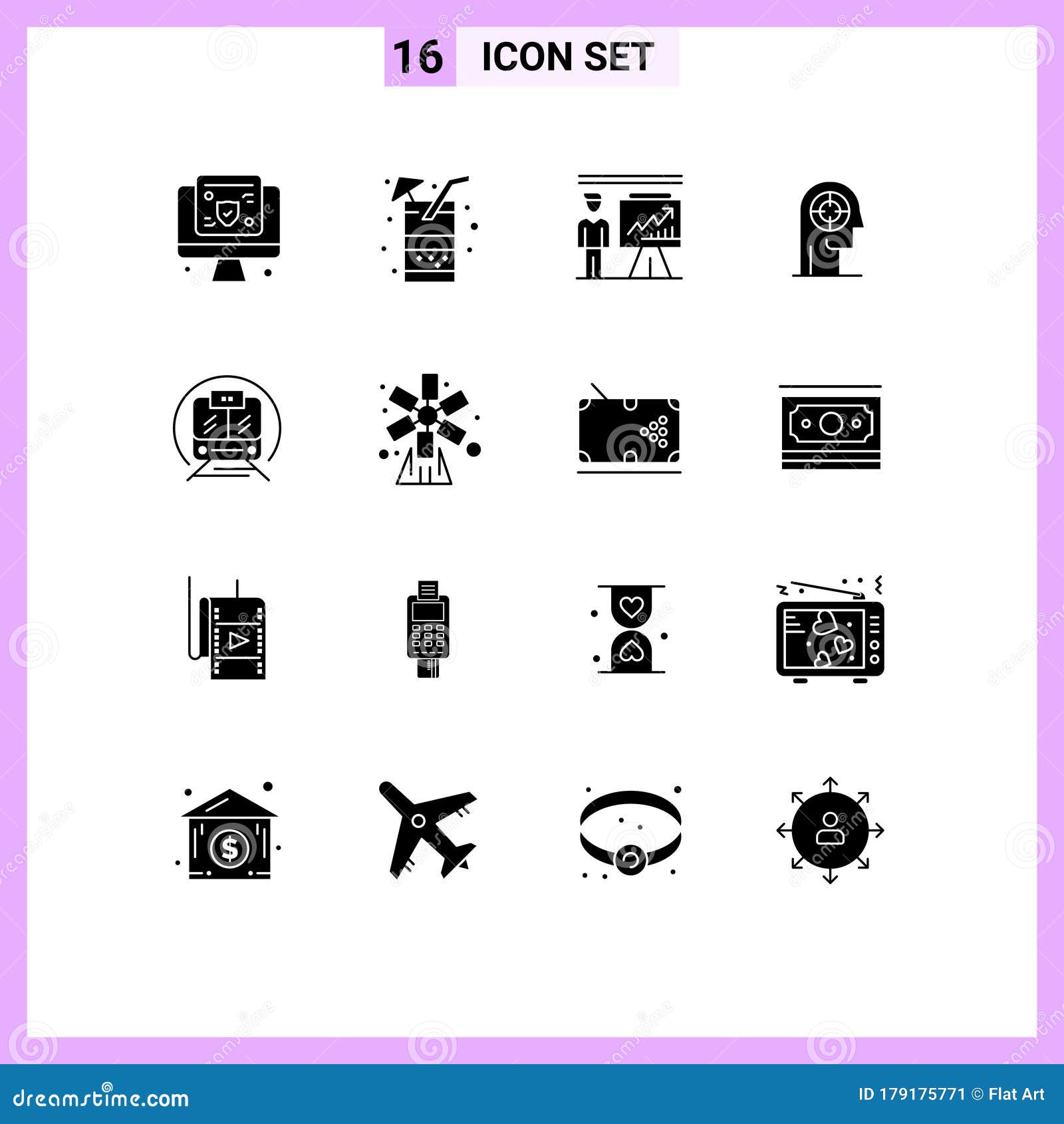 16 Universal Solid Glyph Signs Symbols of Human, Focus, Business ...