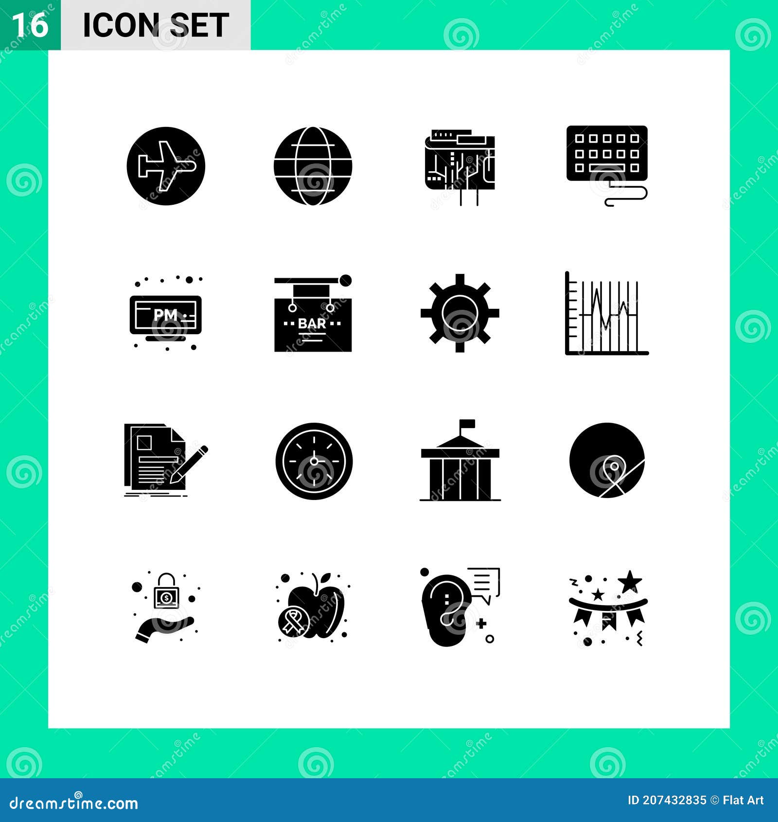 16 Universal Solid Glyph Signs Symbols of Pm, Type, World, Keyboard ...