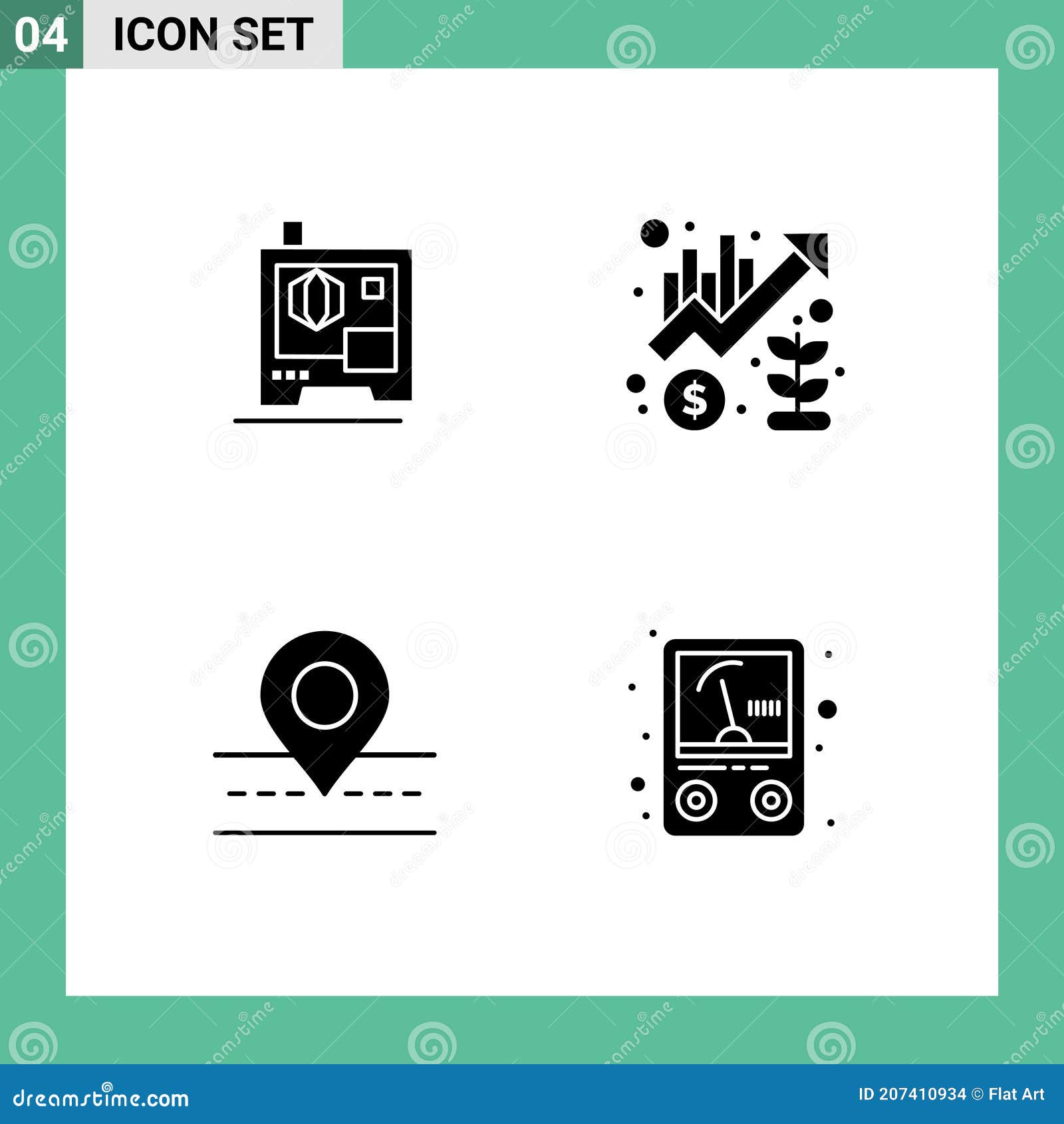 4 Universal Solid Glyph Signs Symbols of Printer, Location, Chart ...