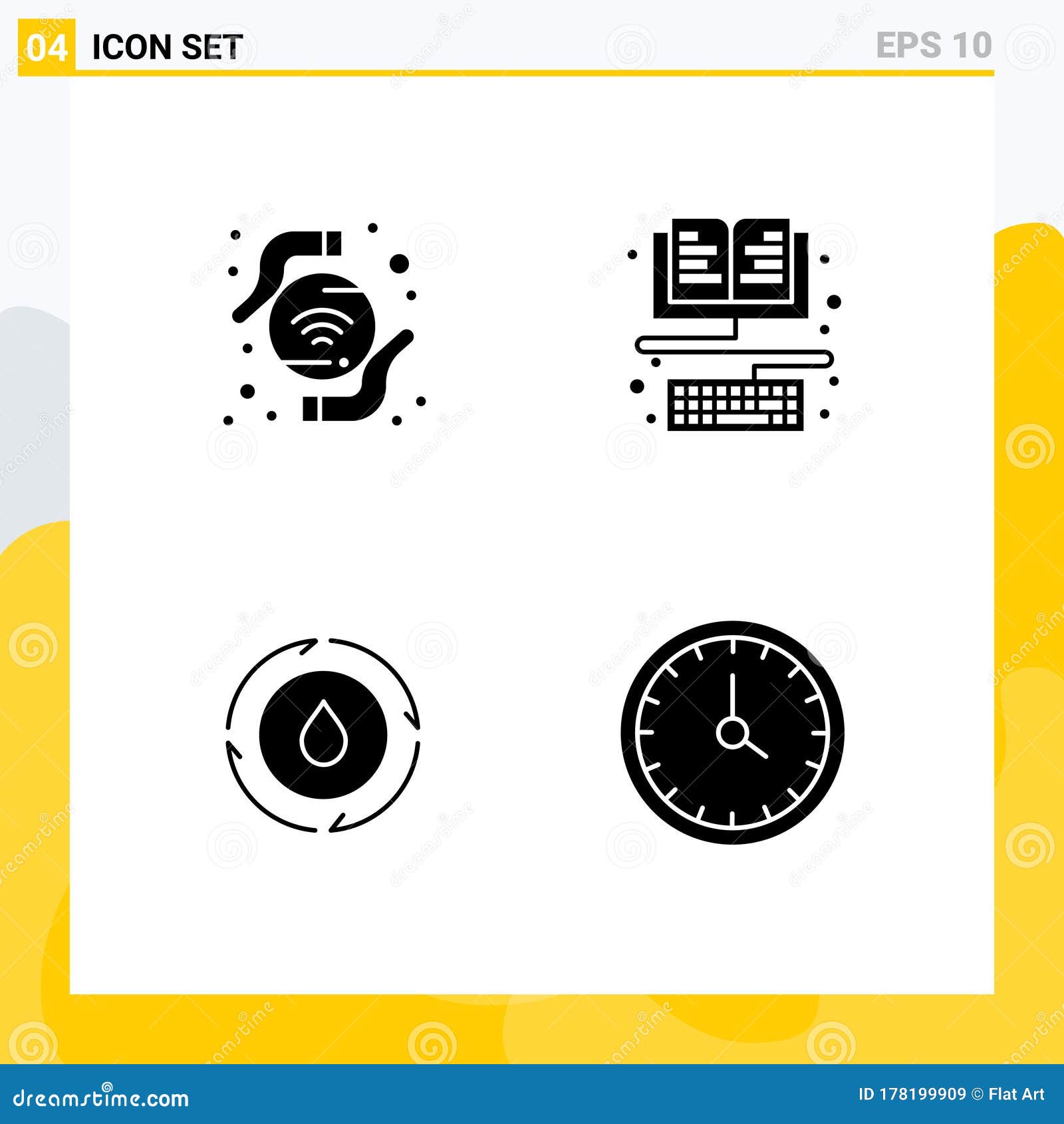 4 Universal Solid Glyph Signs Symbols of Technology, Power, Book ...