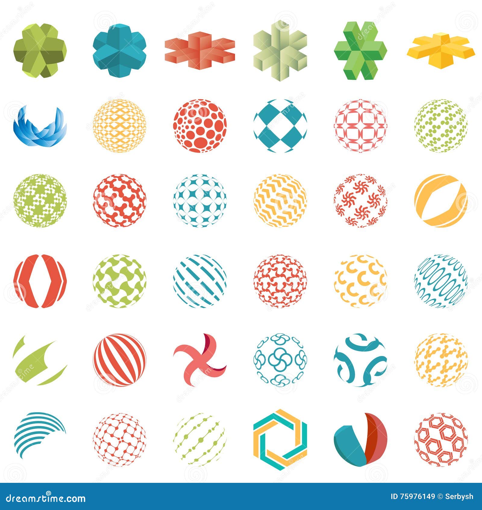 A Set Of 3D Logos Of A Spherical Shape. Outline Cartoon Vector ...