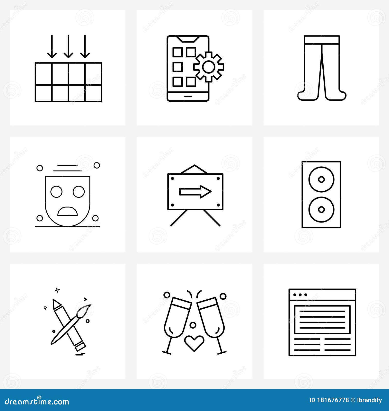 Universal Symbols Of 9 Modern Line Icons Of Board, Basic, Baby, Emotes ...