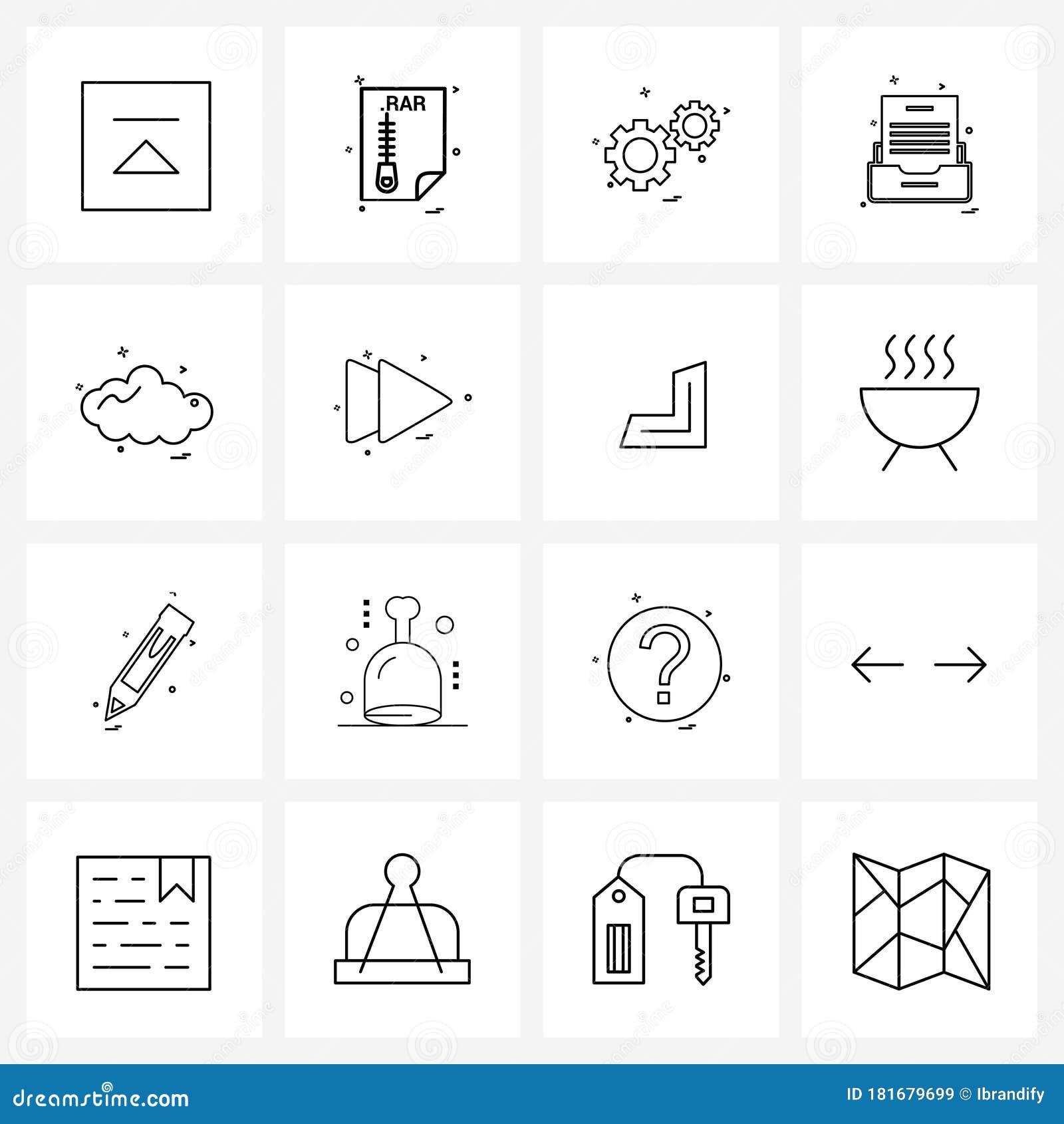 Universal Symbols of 16 Modern Line Icons of Computer, Printer, Machine ...