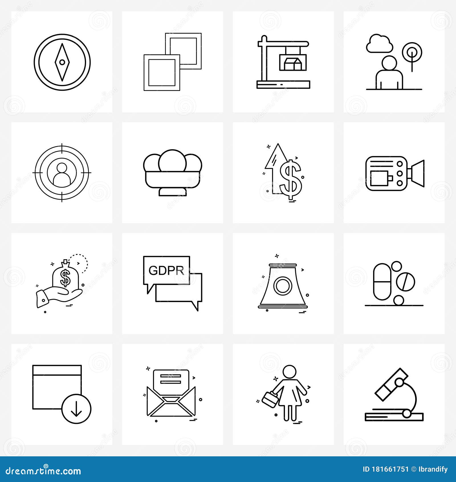 Universal Symbols of 16 Modern Line Icons of Web, Network, Hanging ...