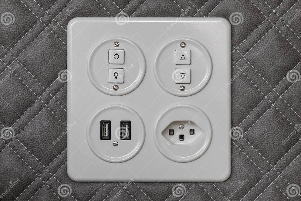 Universal Wall Light Switch and Power Socket Stock Photo - Image of ...