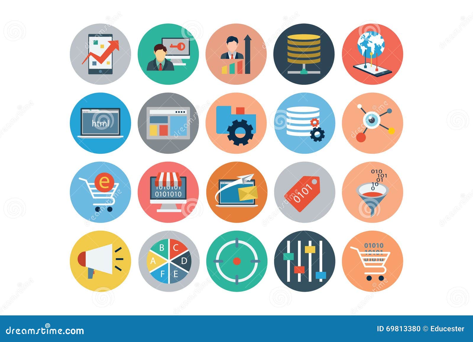 Universal Web Flat Colored Icons 4 Stock Illustration - Illustration of ...