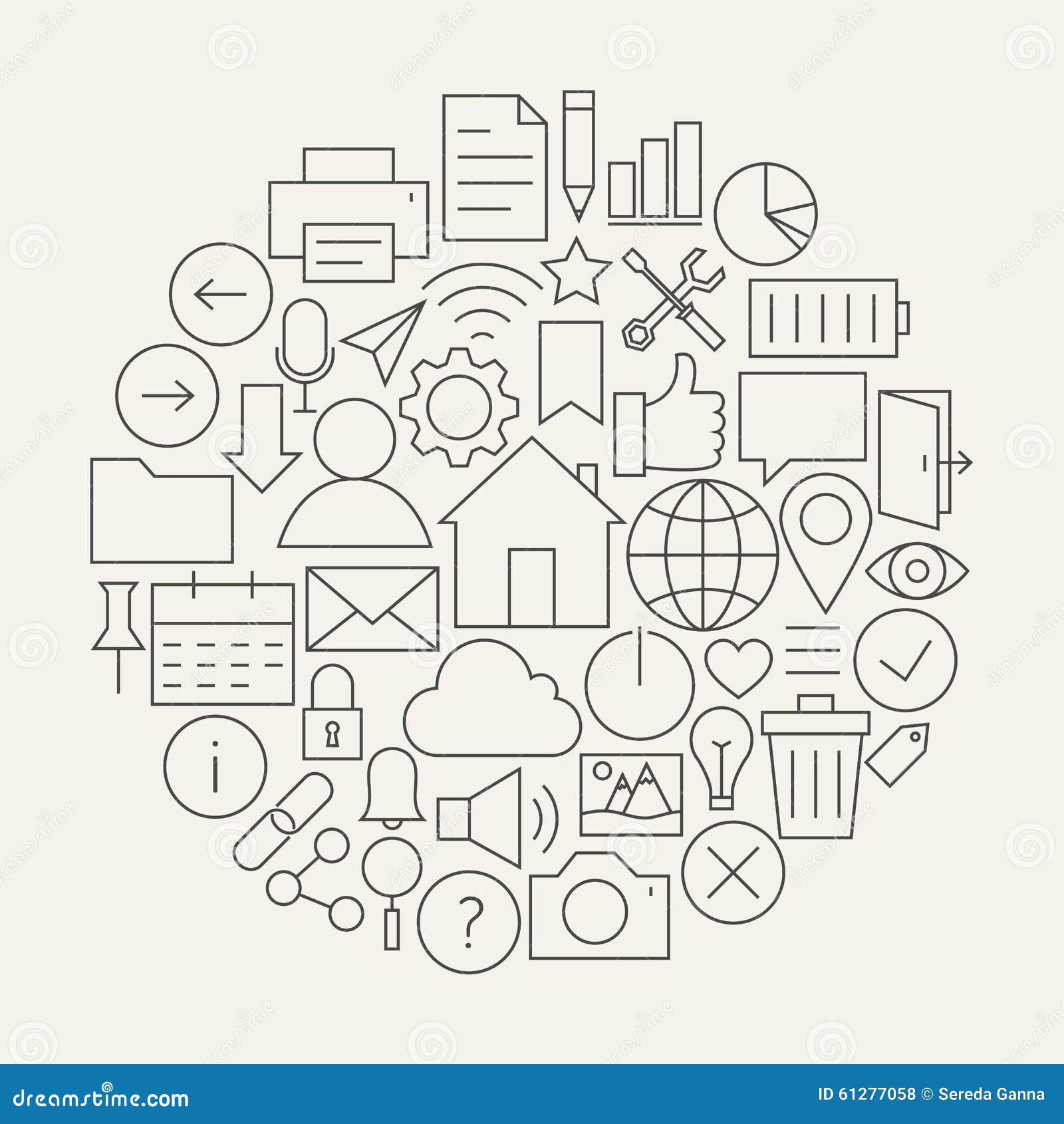 Universal Web and Mobile User Interface Line Icons Set Circular Stock ...