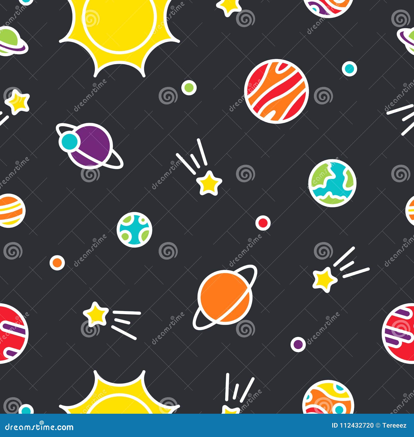 Universe Colorful Seamless Pattern with Planets and Stars Stock Vector ...