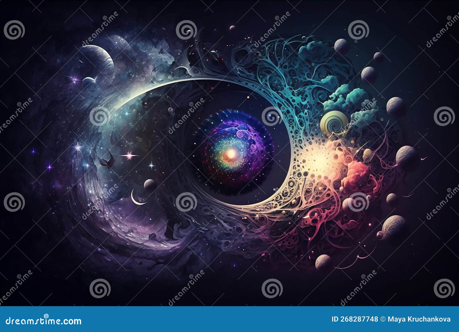 Universe and Fantastic Planets in Space on a Dark Background Stock ...