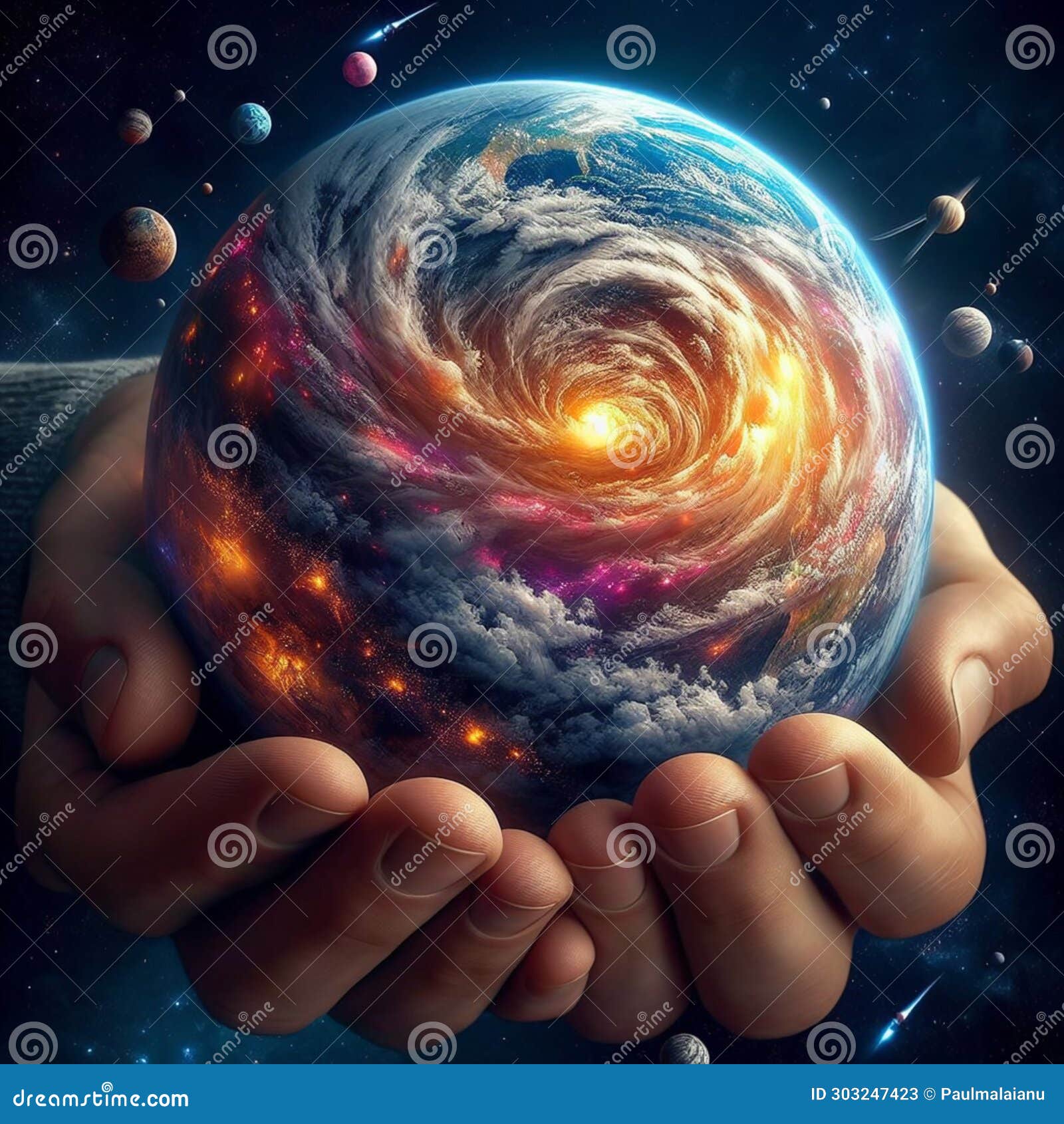 Universe Held in the Hand by People. Universe Creation Concept Stock ...