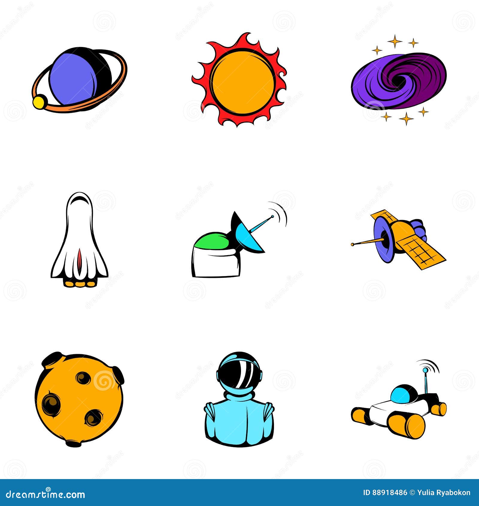 Universe Icons Set, Cartoon Style Stock Vector - Illustration of icon ...