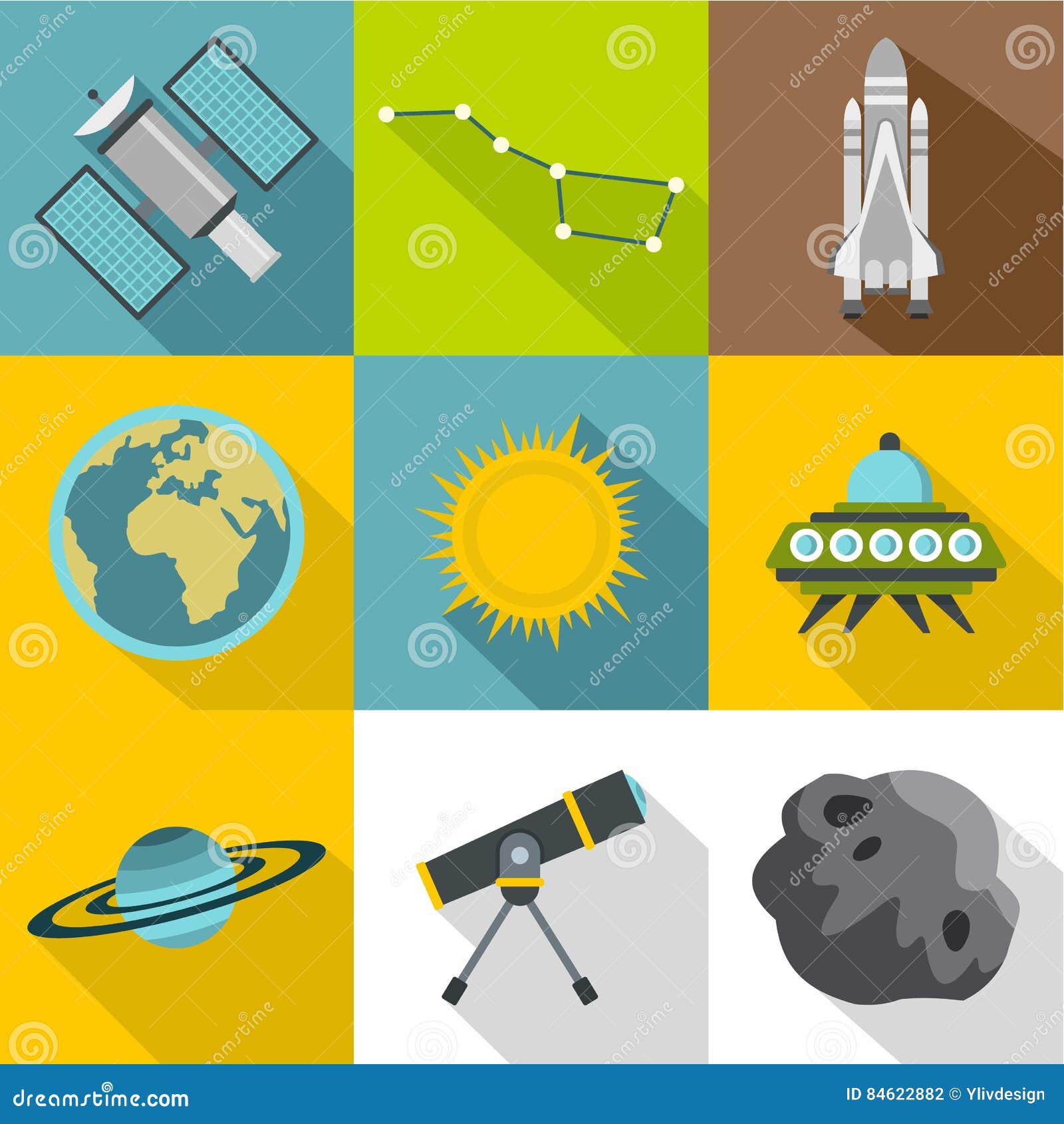 Universe Icons Set, Flat Style Stock Vector - Illustration of cosmos ...