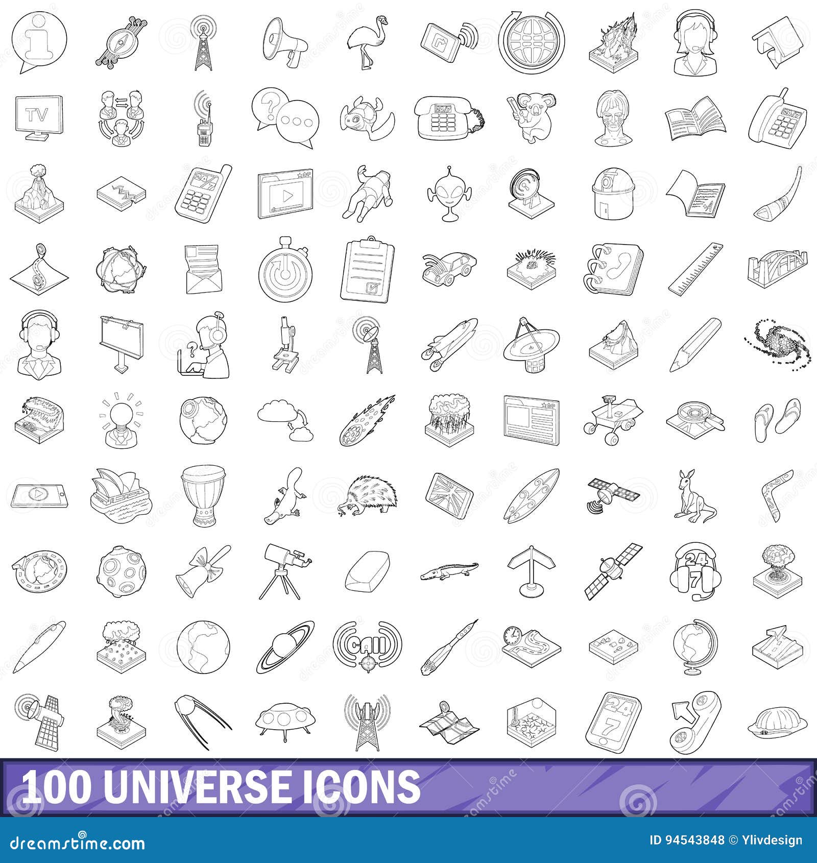 100 Universe Icons Set, Outline Style Stock Vector - Illustration of ...