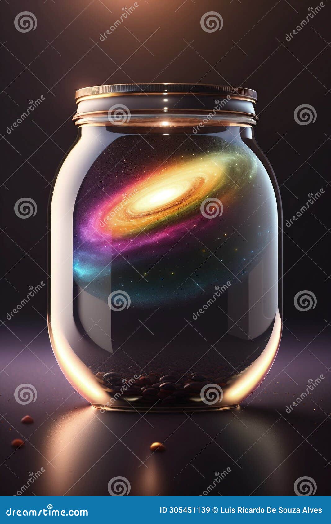 The Universe Inside a Glass Jar, on a Reflective Surface. Generative AI ...
