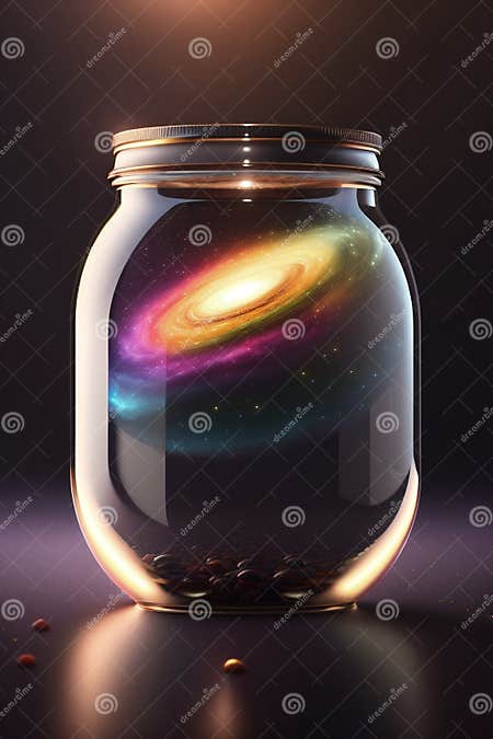 The Universe Inside a Glass Jar, on a Reflective Surface. Generative AI ...