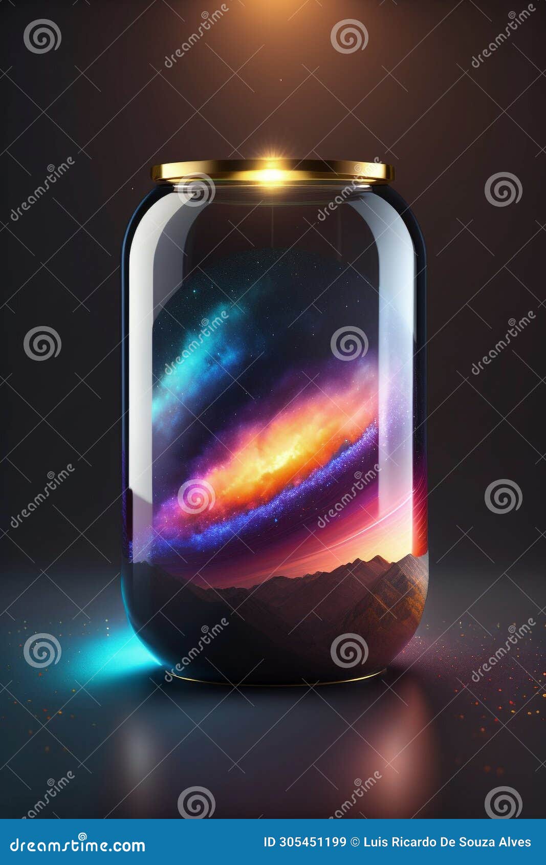 The Universe Inside a Glass Jar, on a Reflective Surface. Generative AI ...